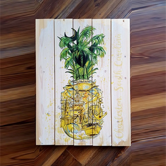 Art | Charleston Sc Pineapple Artwork Pallet Map Inside Pinneapple ...